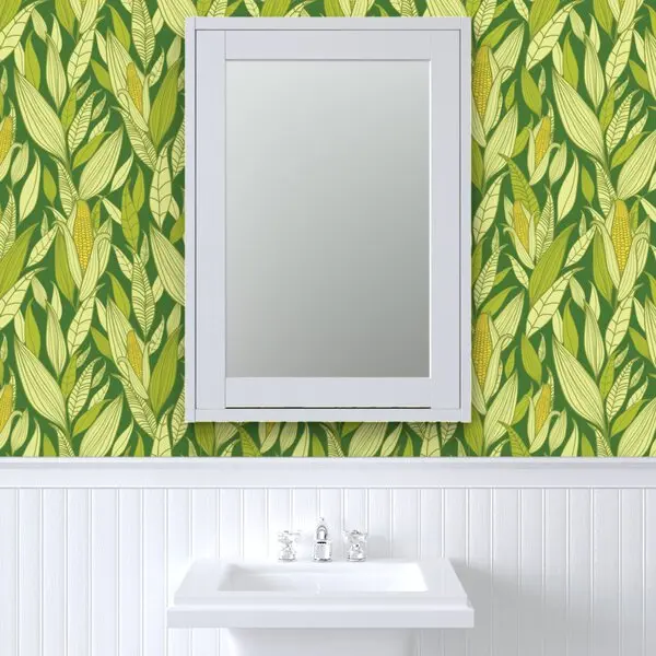 Spoonflower Corn Plants Leaf Plant Sweet Food Vegetable Custom Removable Wallpaper