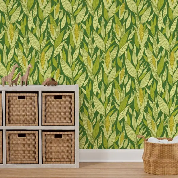Spoonflower Corn Plants Leaf Plant Sweet Food Vegetable Custom Removable Wallpaper