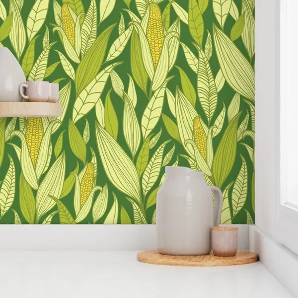 Spoonflower Corn Plants Leaf Plant Sweet Food Vegetable Custom Removable Wallpaper