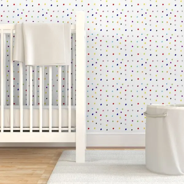 Spoonflower Watercolor Polka Dots Multicolor Kitchen Outdoor Traditional Wallpaper - White