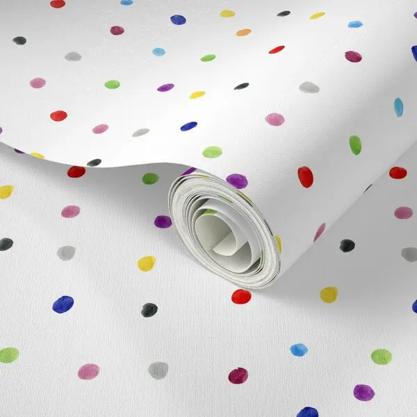 Spoonflower Watercolor Polka Dots Multicolor Kitchen Outdoor Traditional Wallpaper - White