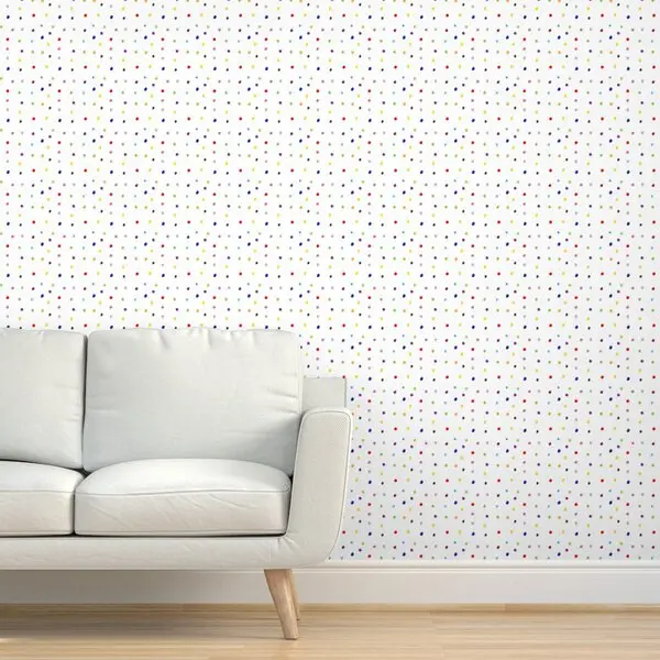 Spoonflower Watercolor Polka Dots Multicolor Kitchen Outdoor Traditional Wallpaper - White