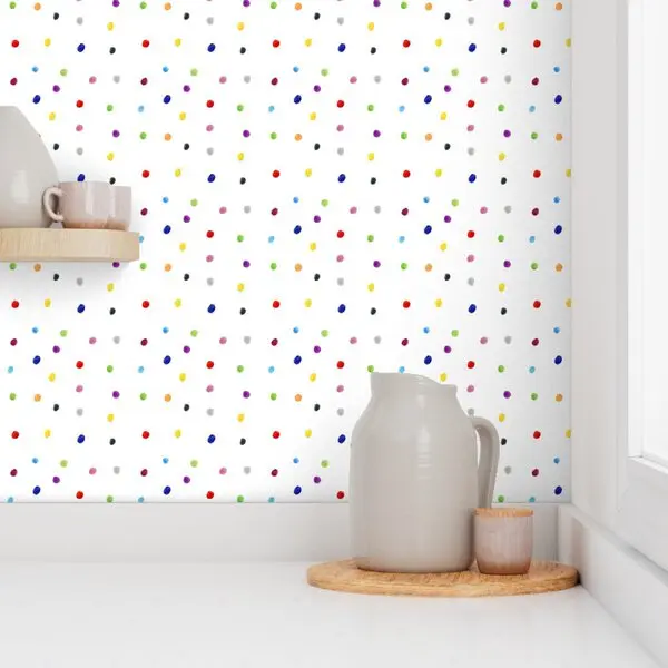 Spoonflower Watercolor Polka Dots Multicolor Kitchen Outdoor Traditional Wallpaper - White
