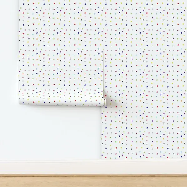 Spoonflower Watercolor Polka Dots Multicolor Kitchen Outdoor Traditional Wallpaper - White