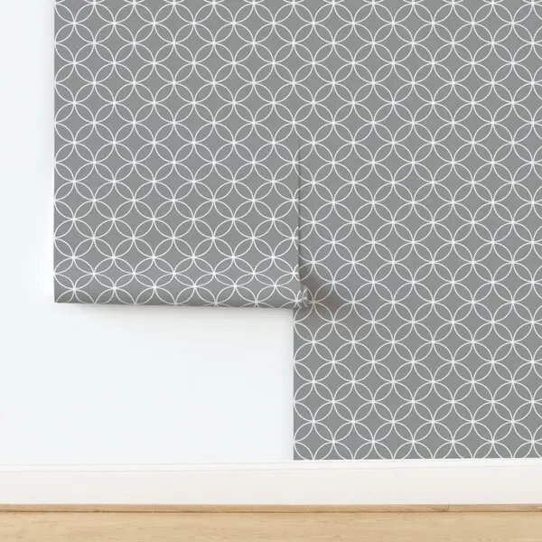 Spoonflower Modern Cottage Circle White Round Mid Century Custom Pre-pasted Wallpaper