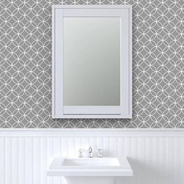Spoonflower Modern Cottage Circle White Round Mid Century Custom Pre-pasted Wallpaper