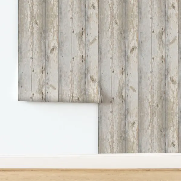 Spoonflower Wood Planks Coastal Rustic Custom Pre-pasted Wallpaper