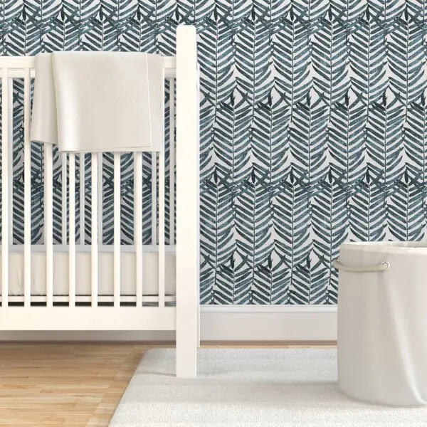 Spoonflower Boho Modern Botanical Bohemian Palm Leaf Tropical Custom Pre-pasted Wallpaper