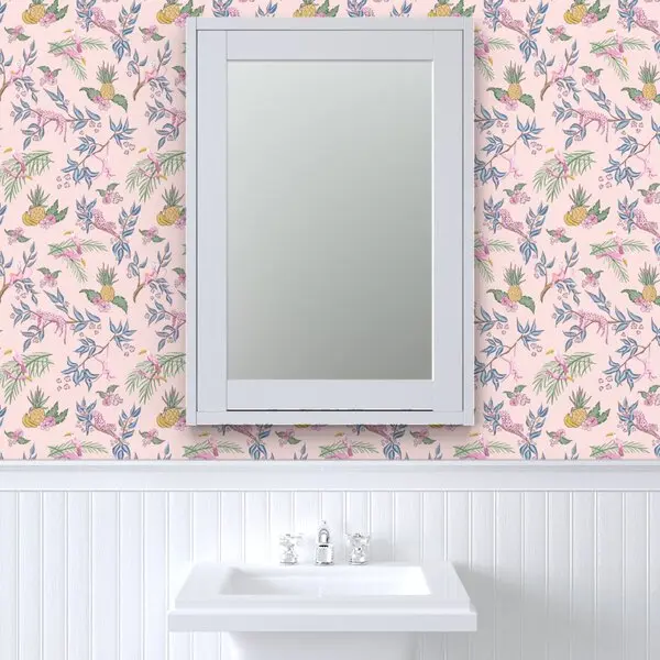 Spoonflower Jungle Toile Animals Colourful Whimsical Monkey Custom Pre-pasted Wallpaper