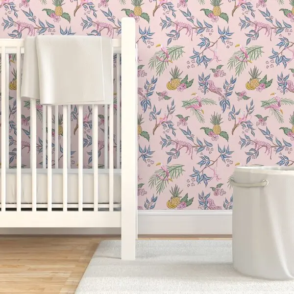 Spoonflower Jungle Toile Animals Colourful Whimsical Monkey Custom Pre-pasted Wallpaper