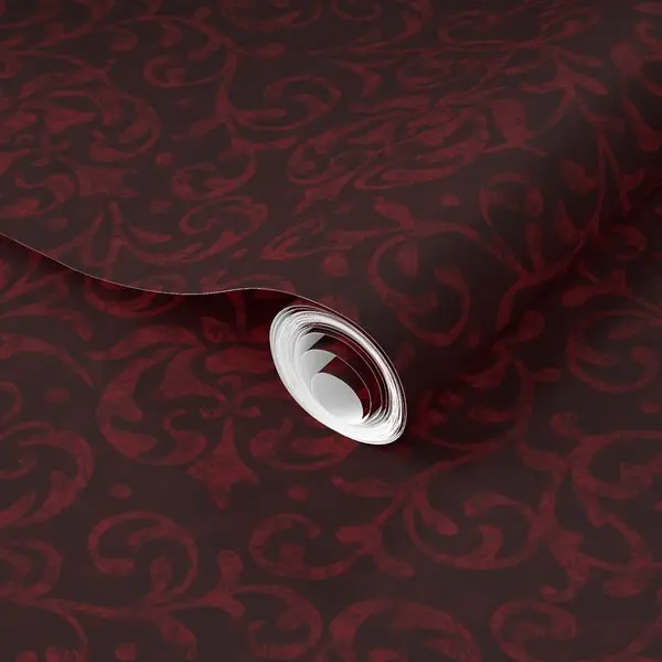 Spoonflower Dark Victorian Elegant Burgundy Pre-raphaelite Custom Pre-pasted Wallpaper - Red