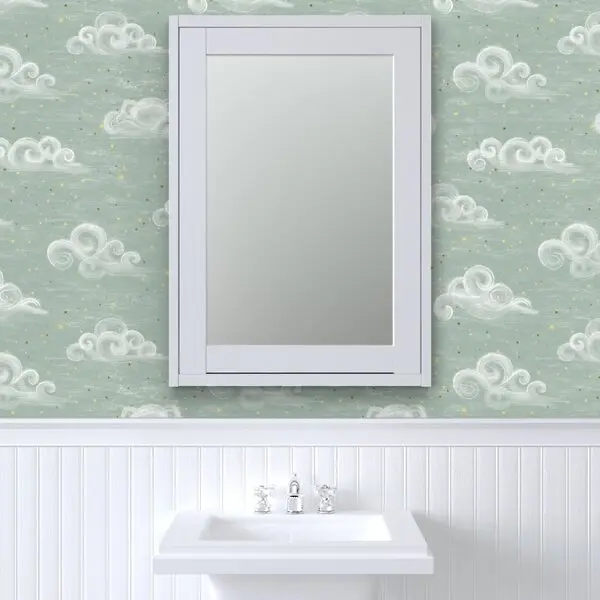 Spoonflower Whimsical Clouds Hand-drawn Pastel Nursery Soft Custom Pre-pasted Wallpaper