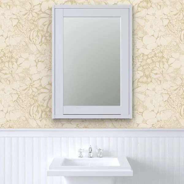 Spoonflower Dogwood Botanical Magnolia Xl Scale Floral Sketch Custom Pre-pasted Wallpaper - Beige