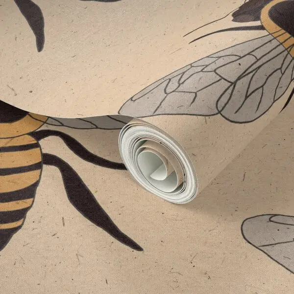 Spoonflower Jumbo Bees Natural Faux Texture Farmhouse Rustic Custom Removable Wallpaper