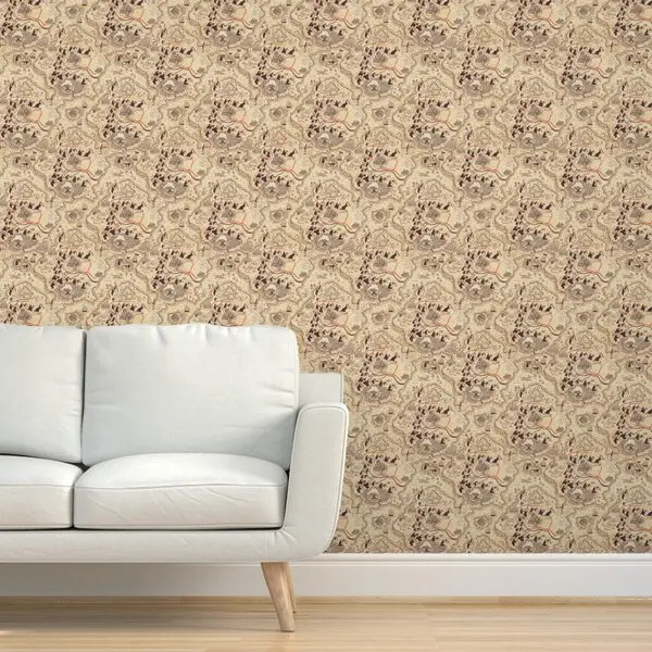 Spoonflower Dragon Cartography Fantasy Sepia Map Dragons Custom Removable Wallpaper
