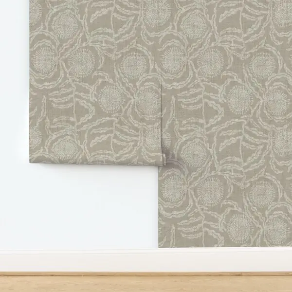 Spoonflower Vintage Floral Neutral Natural Linen Look Rustic Custom Pre-pasted Wallpaper - Beige
