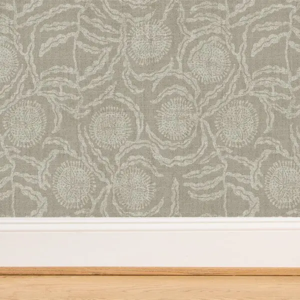 Spoonflower Vintage Floral Neutral Natural Linen Look Rustic Custom Pre-pasted Wallpaper - Beige