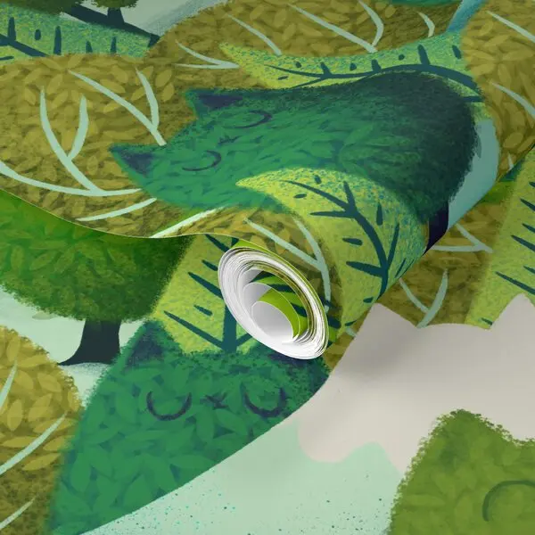 Spoonflower Woodland Botanical Hiking Hills Mountains Custom Pre-pasted Wallpaper - Green