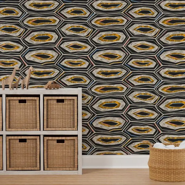 Spoonflower Tortoiseshell Abstract Bold Geometric Animal Print Custom Pre-pasted Wallpaper