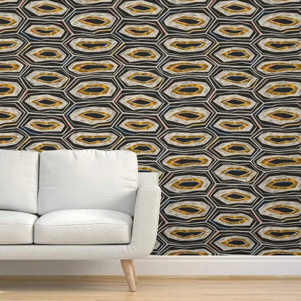 Spoonflower Tortoiseshell Abstract Bold Geometric Animal Print Custom Pre-pasted Wallpaper