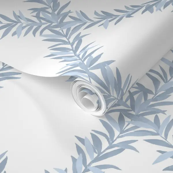 Spoonflower Botanical Trellis Lattice Leaves Floral Light Custom Pre-pasted Wallpaper - Blue
