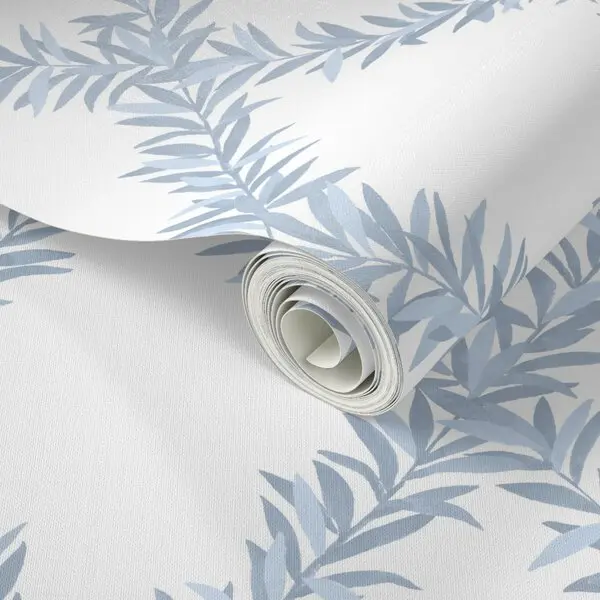 Spoonflower Botanical Trellis Lattice Leaves Floral Light Custom Pre-pasted Wallpaper - Blue