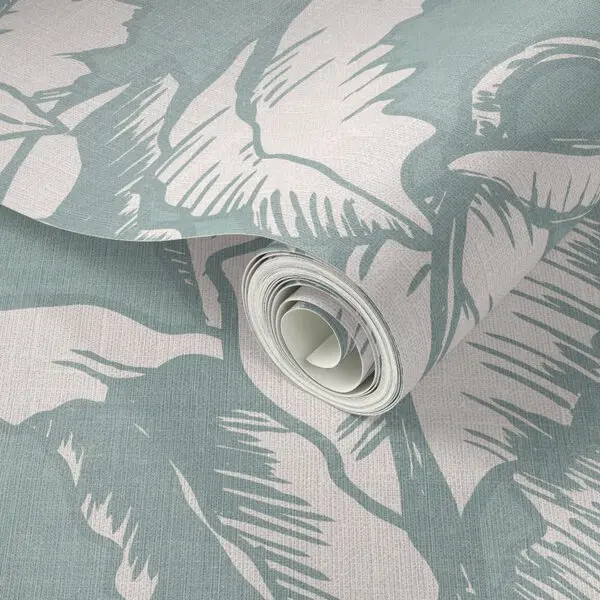 Spoonflower Sage Minimal Tropical Flora Banana Leaf Custom Pre-pasted Wallpaper - Green