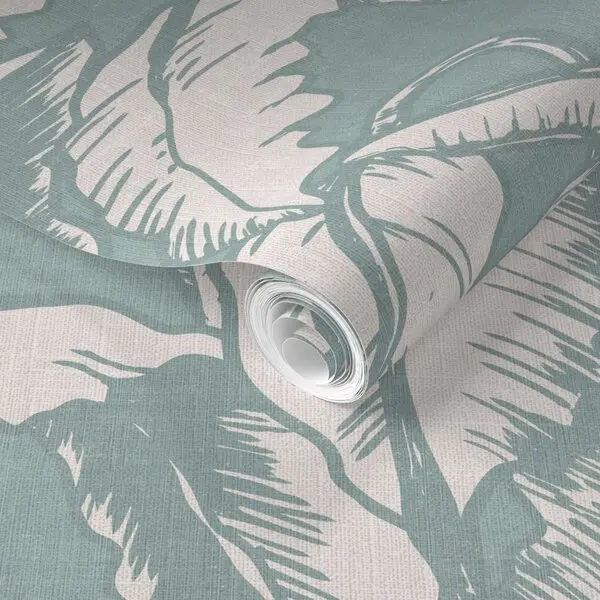 Spoonflower Sage Minimal Tropical Flora Banana Leaf Custom Pre-pasted Wallpaper - Green