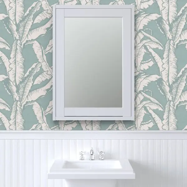 Spoonflower Sage Minimal Tropical Flora Banana Leaf Custom Pre-pasted Wallpaper - Green