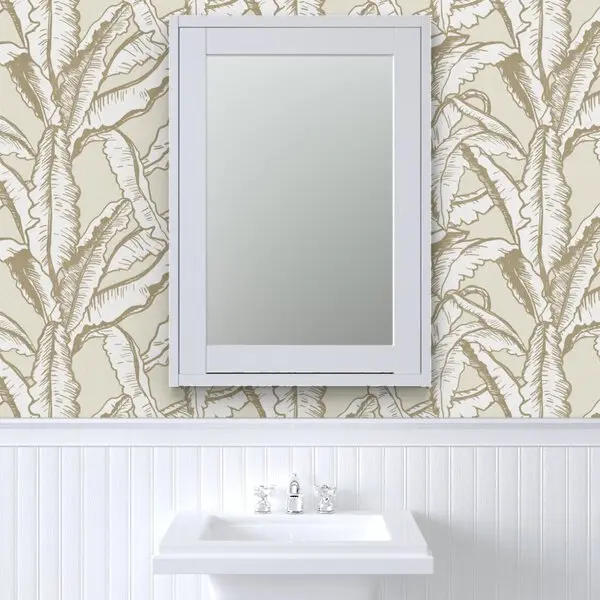 Spoonflower Nature Minimal Tropical Flora Custom Pre-pasted Wallpaper - Beige