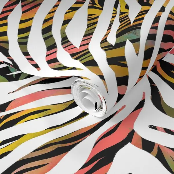 Spoonflower Abstract Animal Print Safari Pop Art Custom Pre-pasted Wallpaper - White