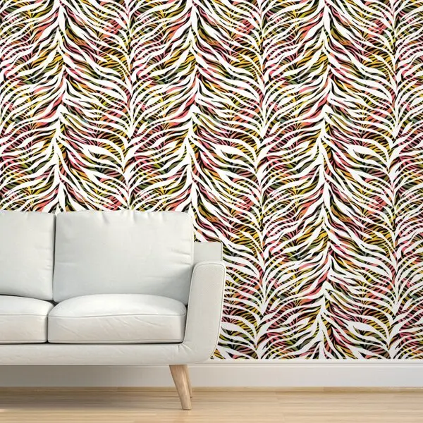 Spoonflower Abstract Animal Print Safari Pop Art Custom Pre-pasted Wallpaper - White