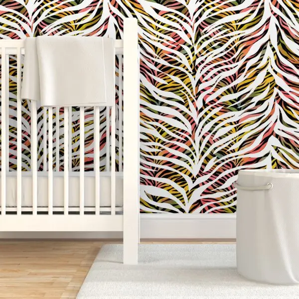 Spoonflower Abstract Animal Print Safari Pop Art Custom Pre-pasted Wallpaper - White