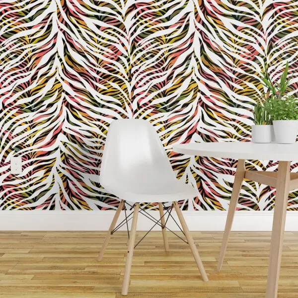 Spoonflower Abstract Animal Print Safari Pop Art Custom Pre-pasted Wallpaper - White