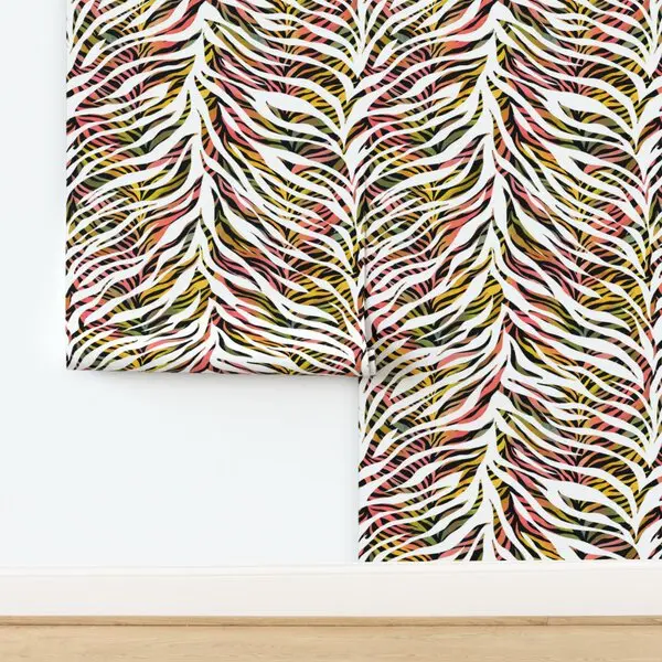 Spoonflower Abstract Animal Print Safari Pop Art Custom Pre-pasted Wallpaper - White