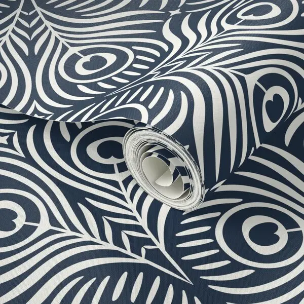 Spoonflower Animal Print Dark Graphic Lines Minimalist Custom Pre-pasted Wallpaper - Blue