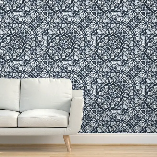 Spoonflower Animal Print Dark Graphic Lines Minimalist Custom Pre-pasted Wallpaper - Blue