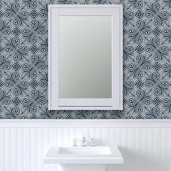 Spoonflower Animal Print Dark Graphic Lines Minimalist Custom Pre-pasted Wallpaper - Blue