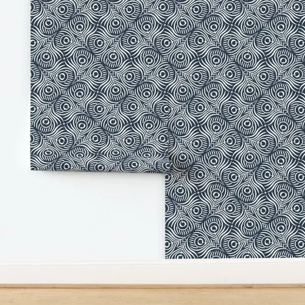 Spoonflower Animal Print Dark Graphic Lines Minimalist Custom Pre-pasted Wallpaper - Blue