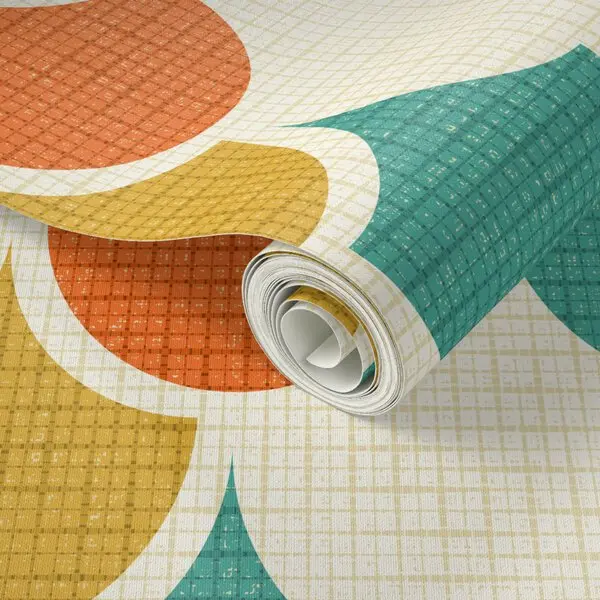 Spoonflower Animal Print Midcentury Mod Retro Scallops Custom Pre-pasted Wallpaper - Beige