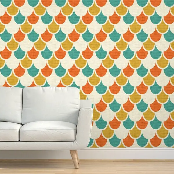 Spoonflower Animal Print Midcentury Mod Retro Scallops Custom Pre-pasted Wallpaper