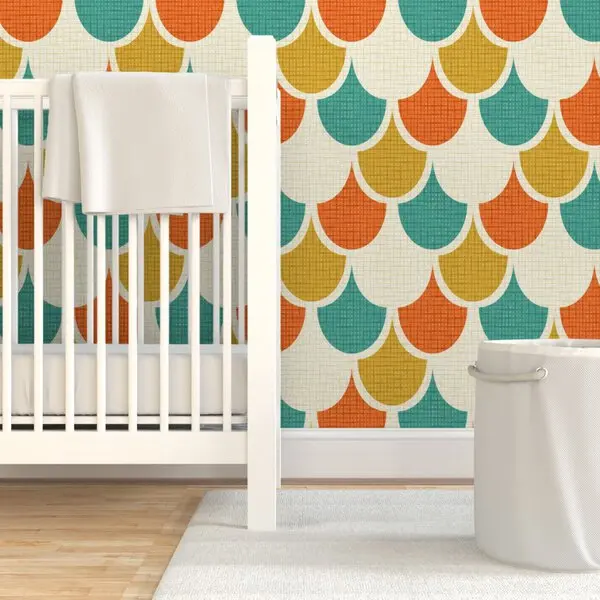 Spoonflower Animal Print Midcentury Mod Retro Scallops Custom Pre-pasted Wallpaper