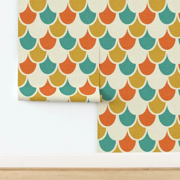 Spoonflower Animal Print Midcentury Mod Retro Scallops Custom Pre-pasted Wallpaper
