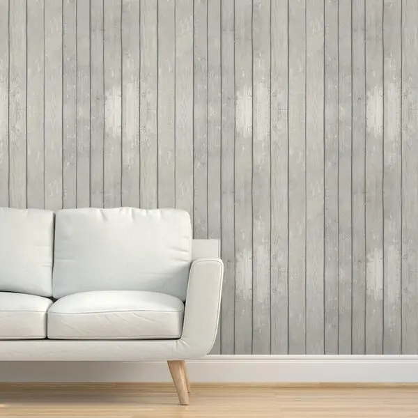 Spoonflower Weathered Wood Woodgrain Country Chic Panel Worn Custom Pre-pasted Wallpaper