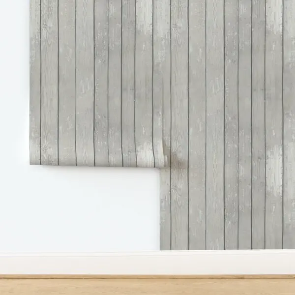 Spoonflower Weathered Wood Woodgrain Country Chic Panel Worn Custom Pre-pasted Wallpaper