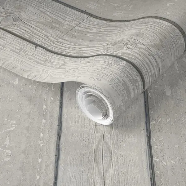 Spoonflower Weathered Wood Woodgrain Country Chic Panel Worn Custom Pre-pasted Wallpaper - Gray