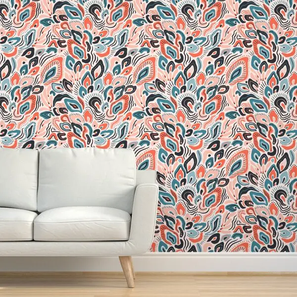 Spoonflower Animal Print Abstract Insect Butterflies Wing Custom Pre-pasted Wallpaper - Pink