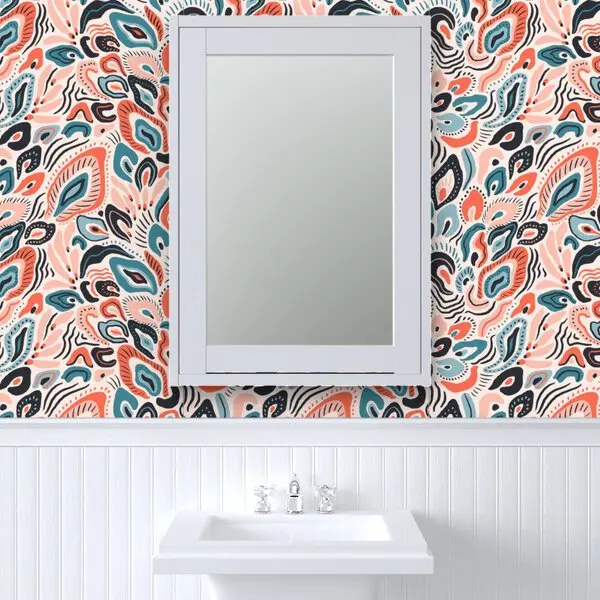 Spoonflower Animal Print Abstract Insect Butterflies Wing Custom Pre-pasted Wallpaper - Pink