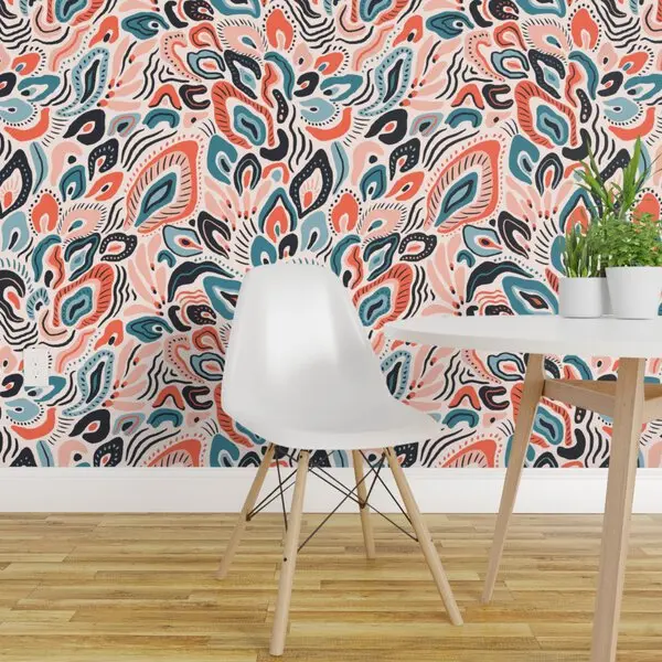 Spoonflower Animal Print Abstract Insect Butterflies Wing Custom Pre-pasted Wallpaper - Pink