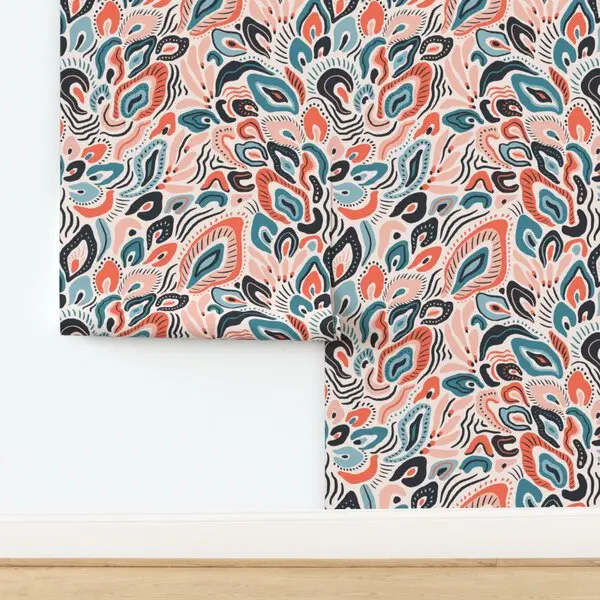 Spoonflower Animal Print Abstract Insect Butterflies Wing Custom Pre-pasted Wallpaper - Pink